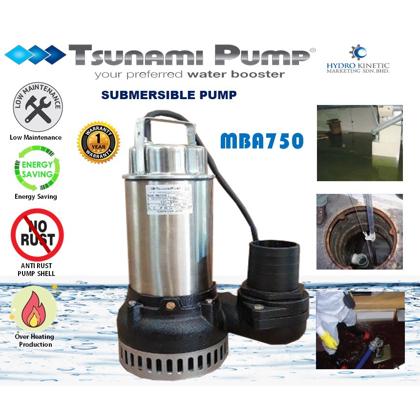 Tsunami MBA750 Sewage Submersible Water Pump 0.75KW (1.0HP ...