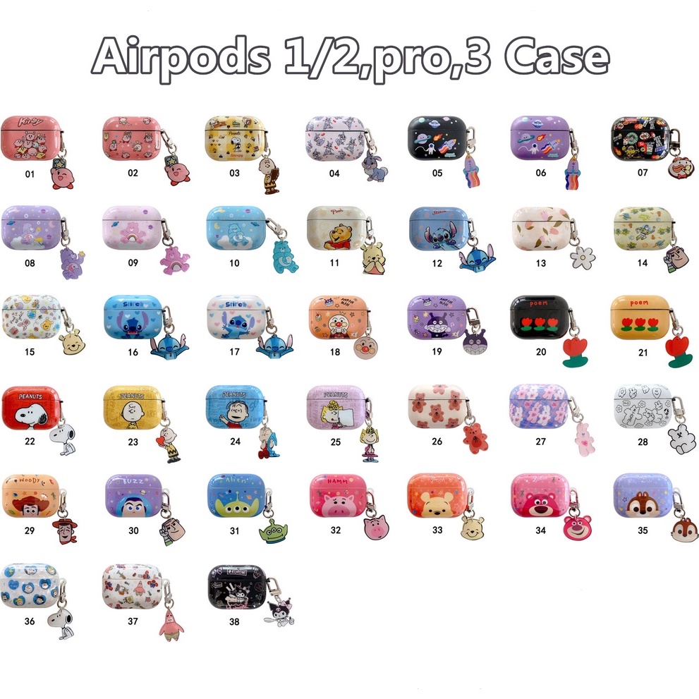 38 colors AirPods 1/2 pro 3 Case Cartoon Disney Winnie Pooh Snoopy ...