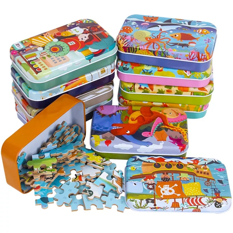 [SG Stock] 60 Pieces Kids Puzzle In Cute Tin Gift box Perfect Children ...