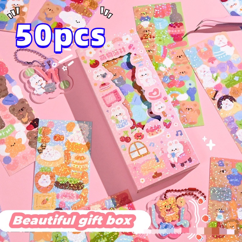 【On Sale】50pcs/set Cartoon Stickers Korea Glitter Stickers Cute Animal ...