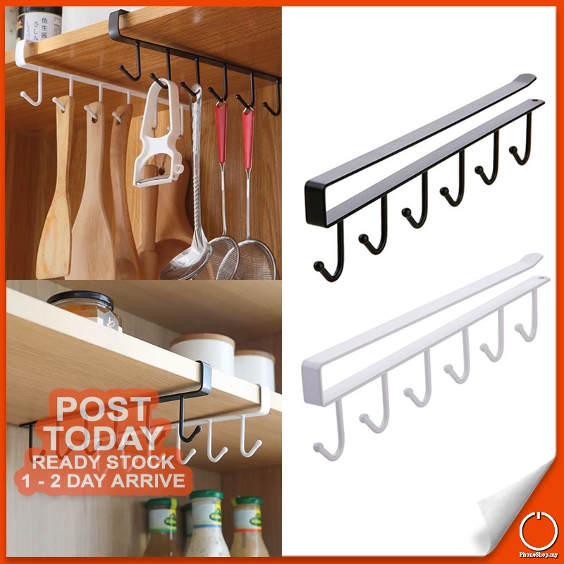 ANTI RUST 6 Hooks Iron Cups Mug Kitchenware Shelf Hanger Multipurpose ...
