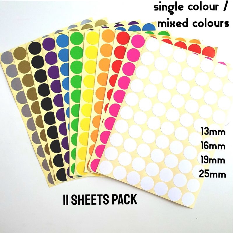 [SG seller Free post] 11 sheets pack dot stickers. 13mm 16mm 19mm 25mm ...