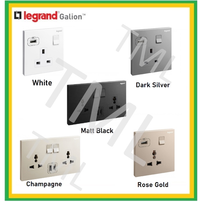 Legrand Galion Socket with USB Champagne Rose Gold Dark Silver White ...