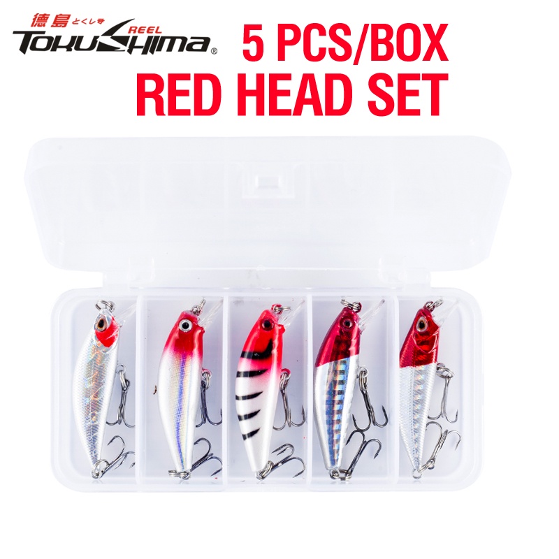 5PCS/BOX Red Head Set 5cm/5.5cm Plastic Hard Casting Bait Sinking ...