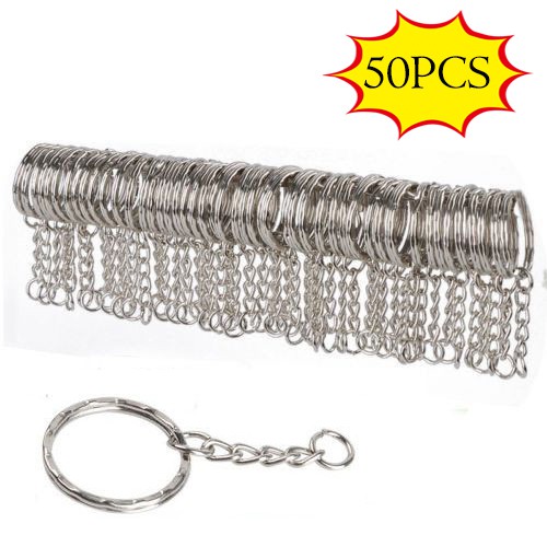 50PCS 25mm Polished Silver Keyring Keychain Split Ring Short Chain Key ...