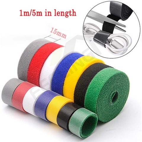 FEELING🔴5Meter/lot 15mm Reusable Velcros Strap Cable Ties Wire Cord ...