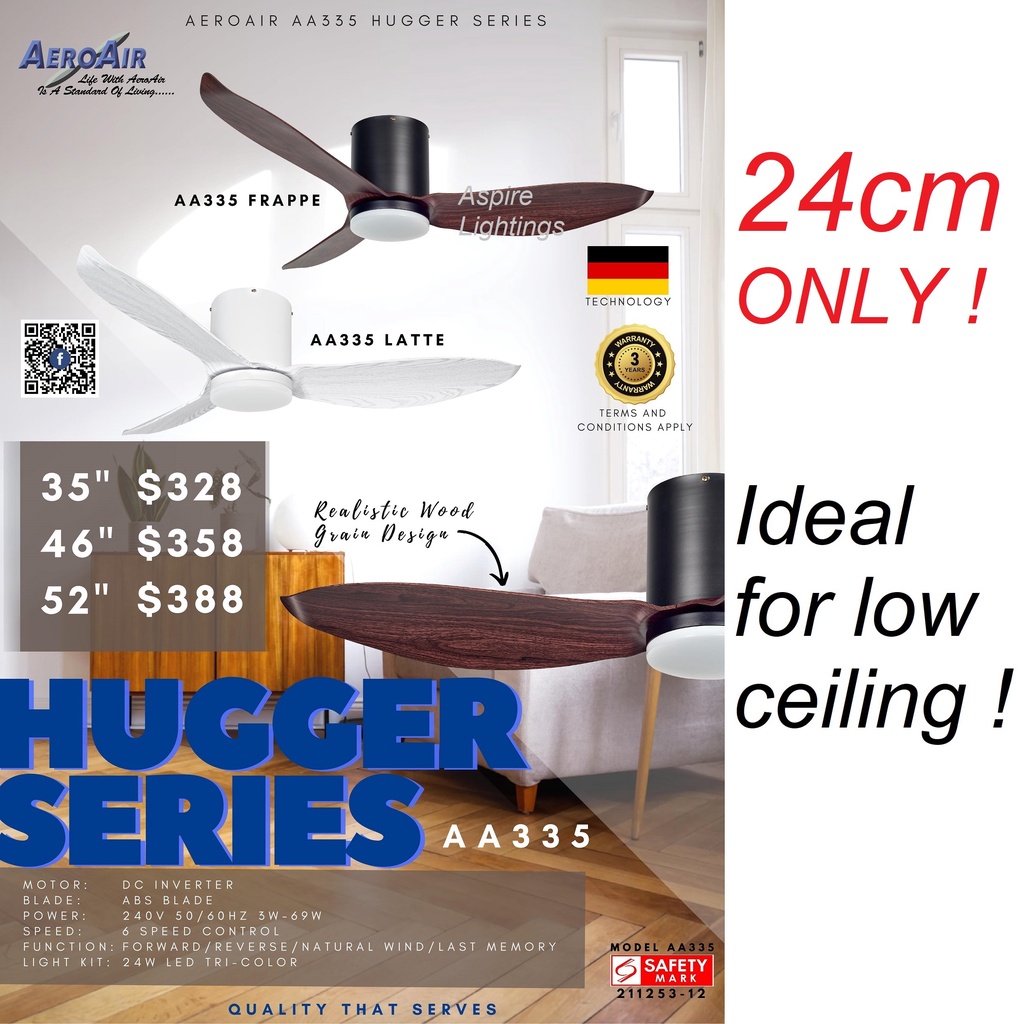 FREE DELIVERY Aeroair Ceiling Fan with Light DC Motor AA335 Hugger ...