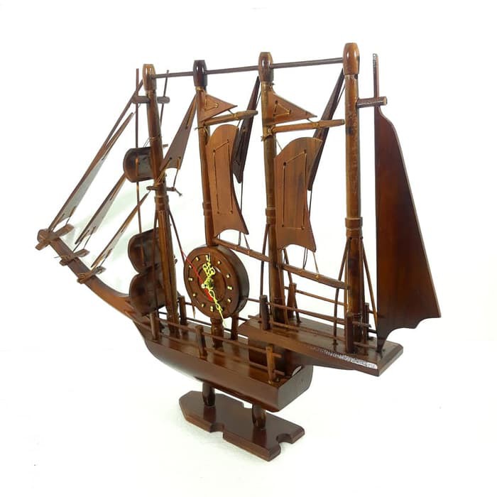 KAYU LAYAR Unique Antique Sitting Table Clock, Teak Wood Pinisi Ship ...