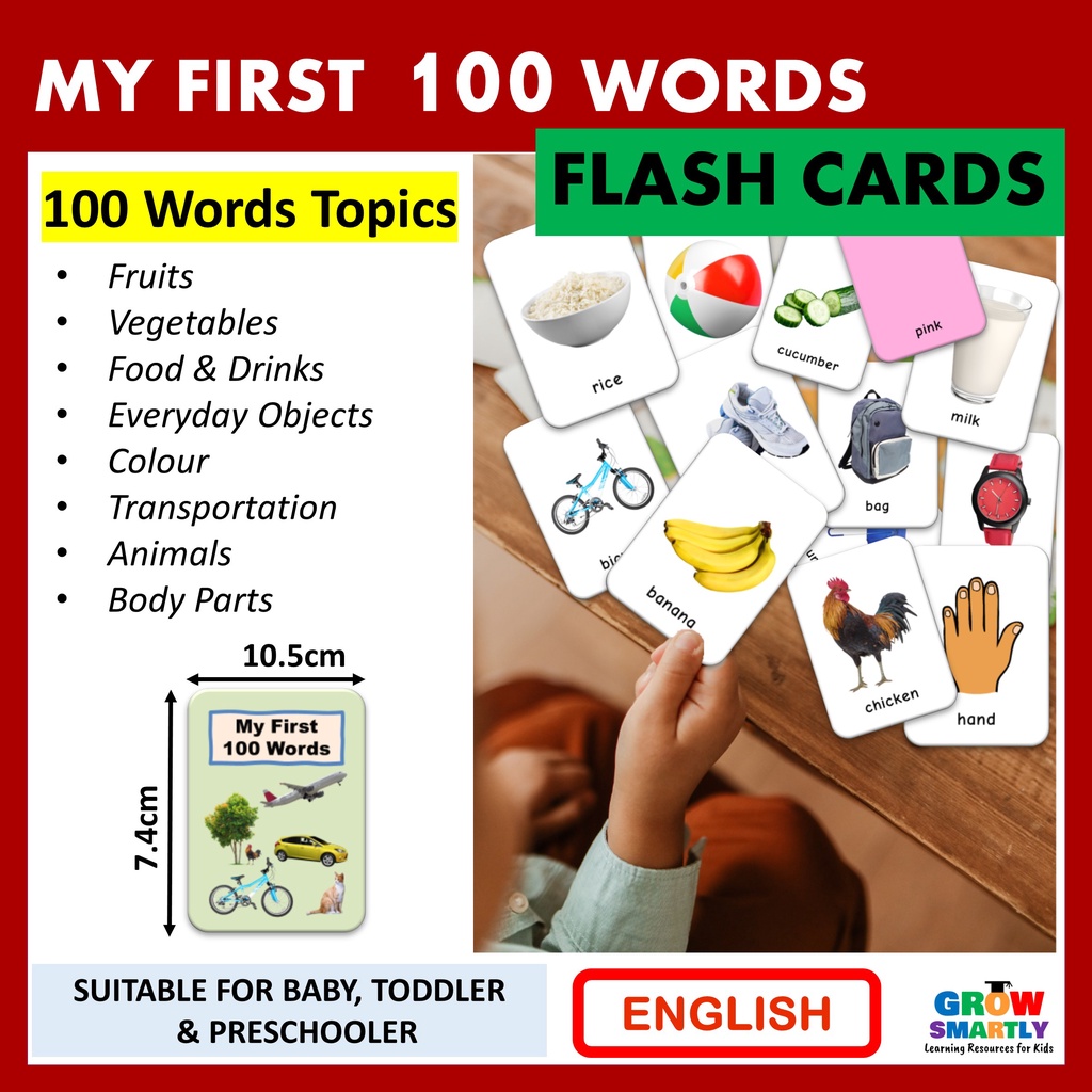 First 100 Words Flash Card Early Learning Flash Card for Baby Flash ...