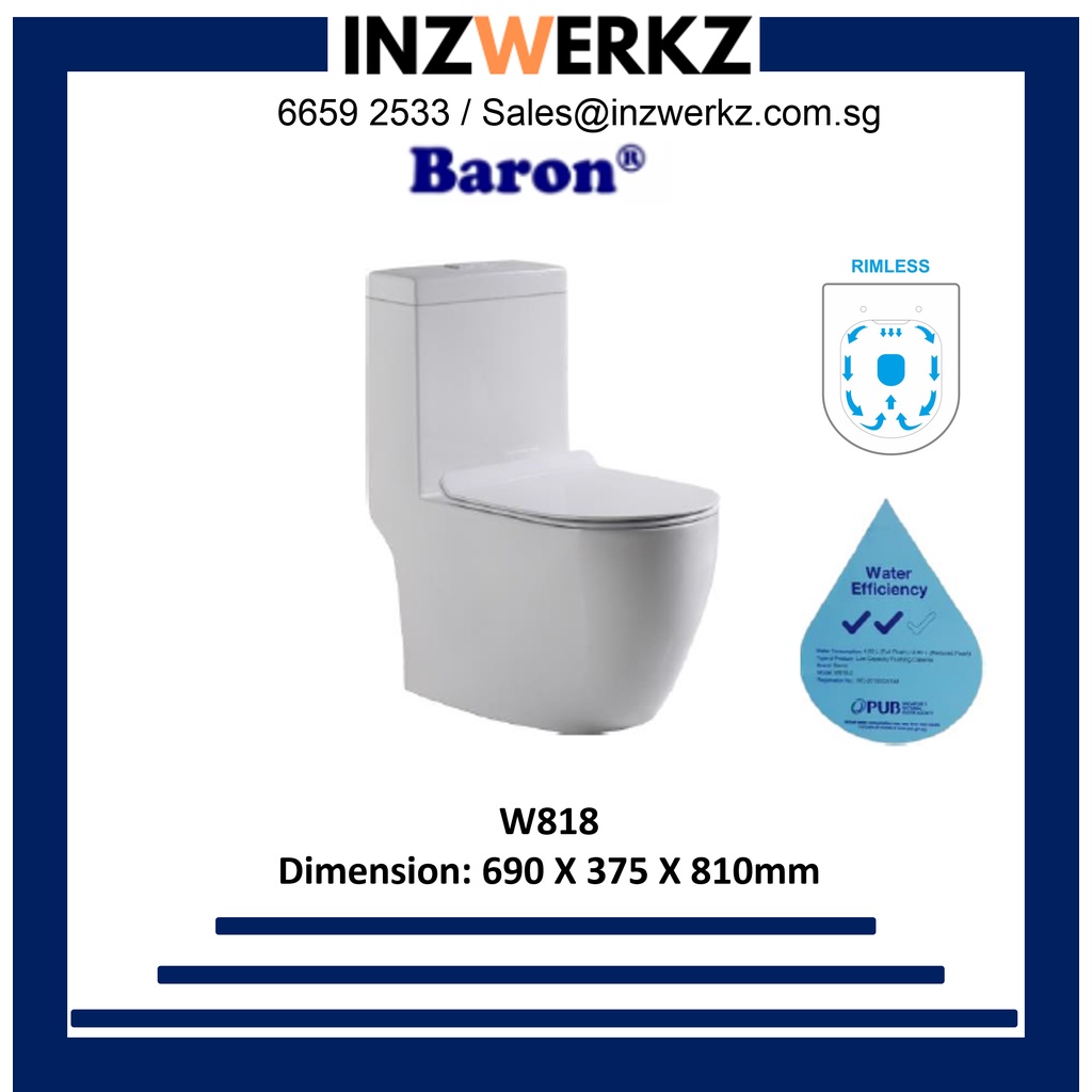 Baron W 818 One Piece Rimless Toilet Bowl | Shopee Singapore