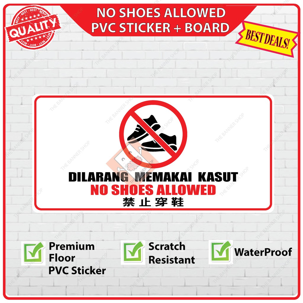 No Shoes Allowed Floor Sticker, Please take off your shoes signage PVC ...