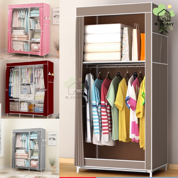Wardrobe With Zips Canvas Cabinet Clothes Multi-Compartment Space ...