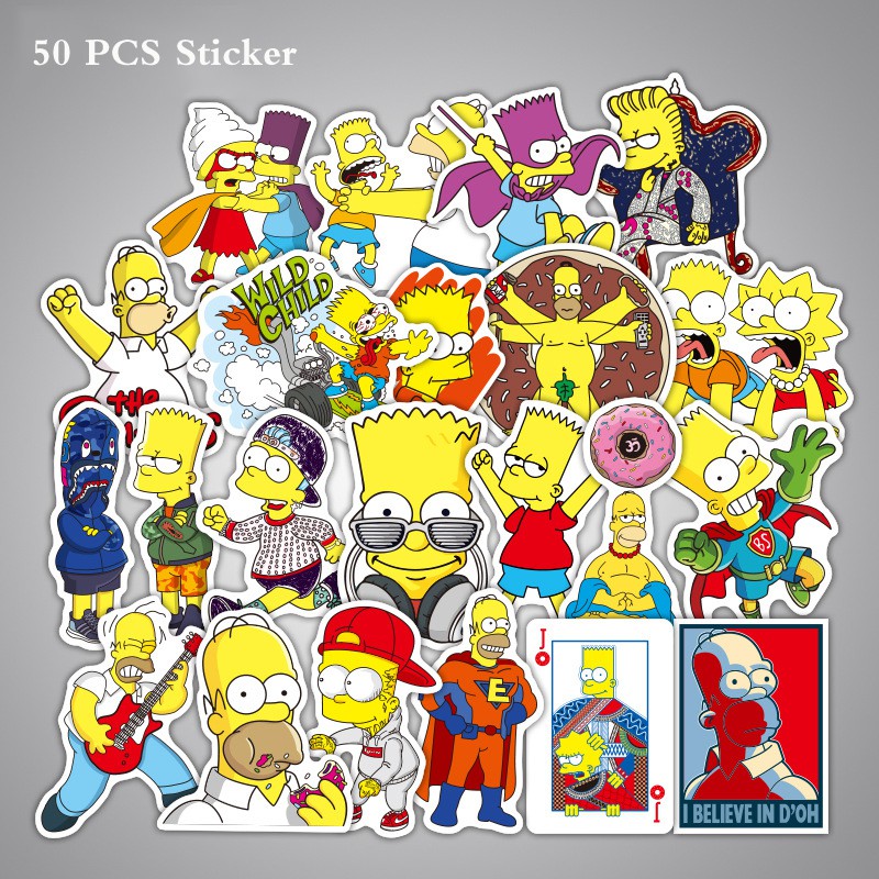 50 pcs/lot The Simpsons Stickers for Laptop Fridge Car Skateboard PVC ...
