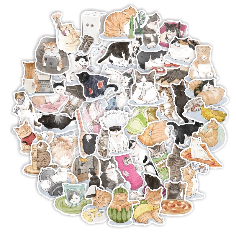 50pcs Cute Hand-painted Cats Waterproof PVC Stickers | Shopee Singapore