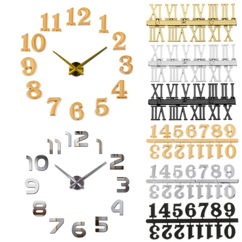 1 Set Minimalist Style DIY 3D Wall Clock Kit Arabic Numerals Roman ...