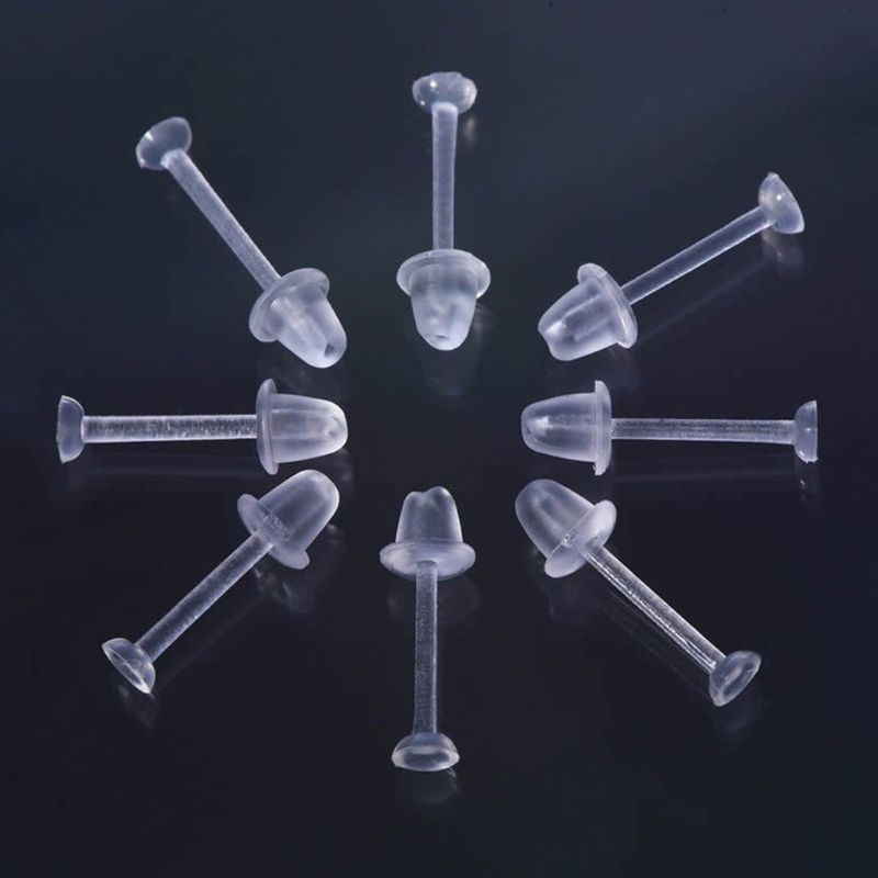 100 Set Hypoallergenic Simple Plastic Earrings Clear Ear Pins Needle ...