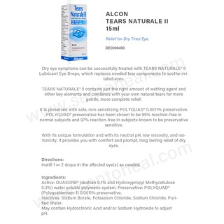 Alcon Tears Naturale II 15ml/ Tears Naturale Free - Lubricant Eye Drops ...