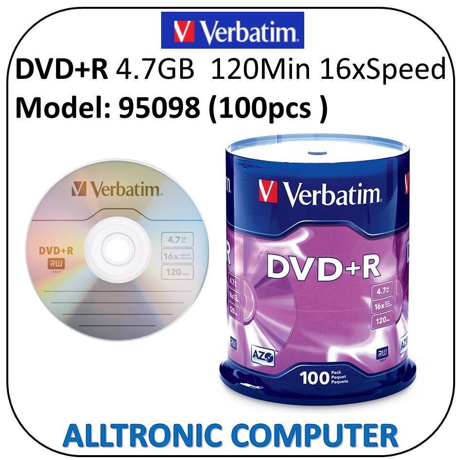 DVD+R Verbatim 4.7GB 16x Speed 120 Min 100pcs/pack P/N: 95098 Made in Taiwan | Shopee Singapore