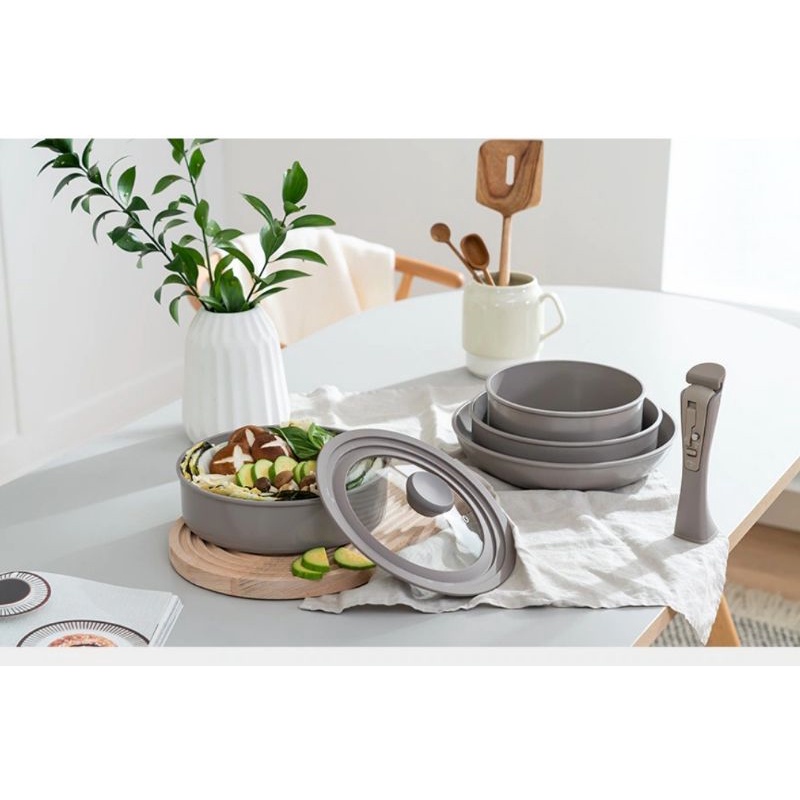 Hanssem Kitchen Organic Cookware Set of 5 (Removable Handle/Pan/Pot ...