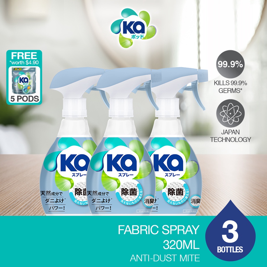 Ka Fabric Spray 320ml x 3 Bottles Free Ka Laundry Capsules 5 Pods ...
