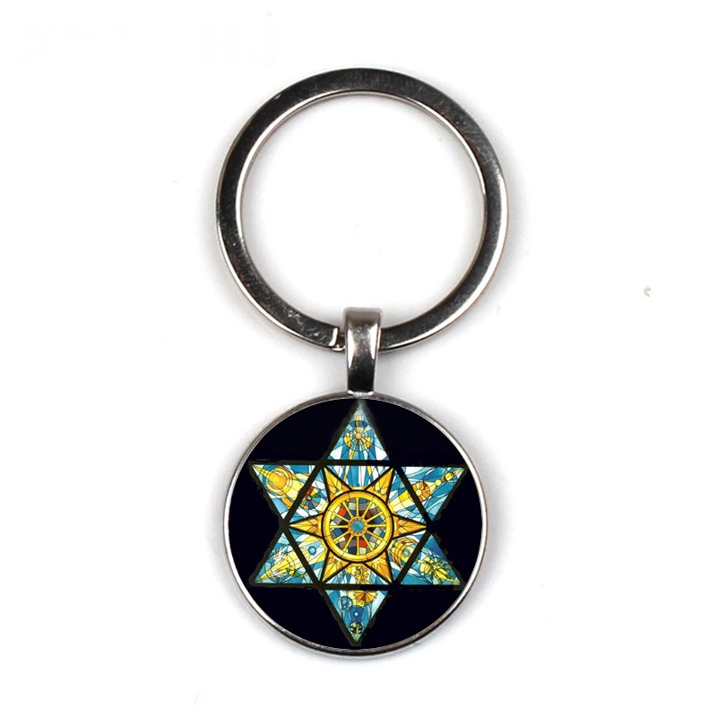 Magen Star Of David keychain Geometry Pentagram Art Glass Pendant ...