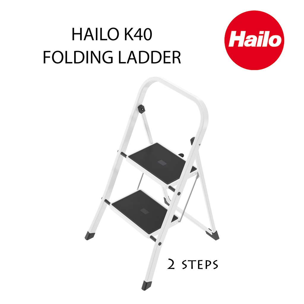 Hailo 2 Step Sturdy German Steel Household Folding Premium Ladder - Step Stool - BasicLine - K40 ...