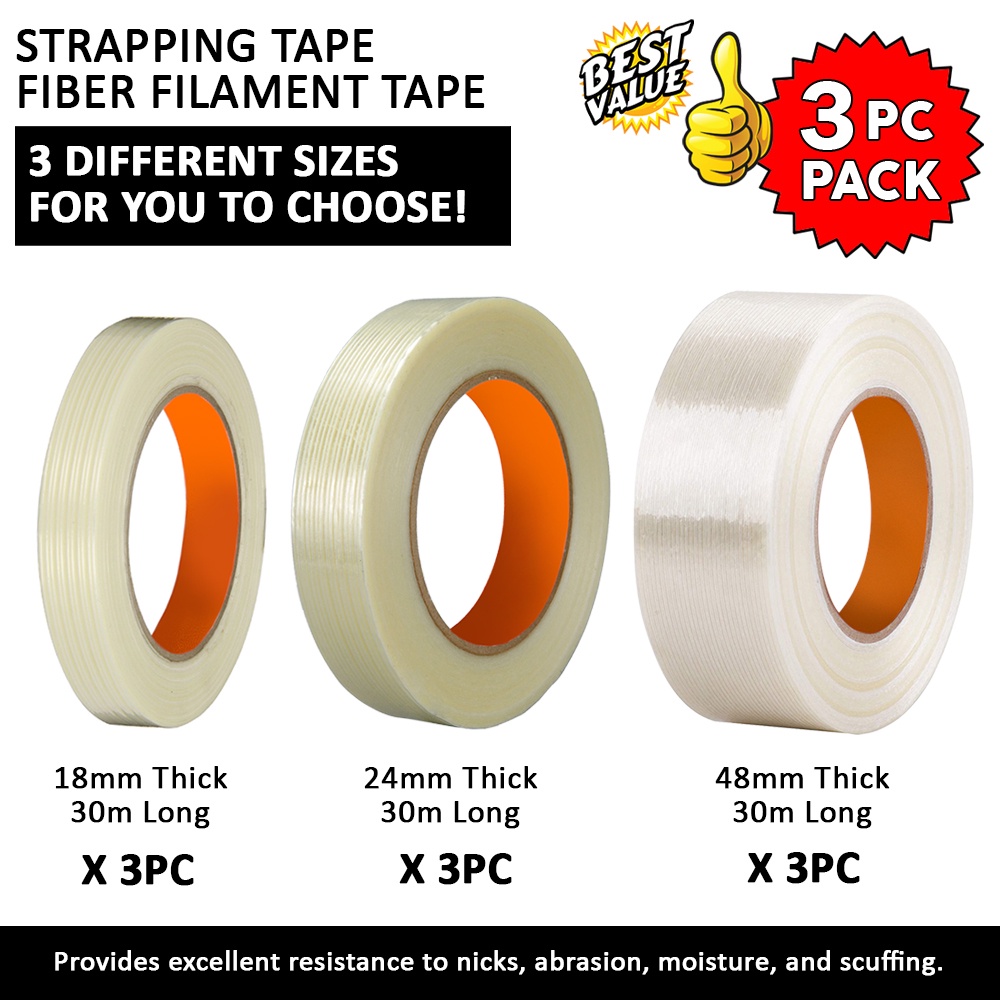 3 PC PACK | Reinforced Fiber Filament Duct Tape | 30m Long | 3 ...