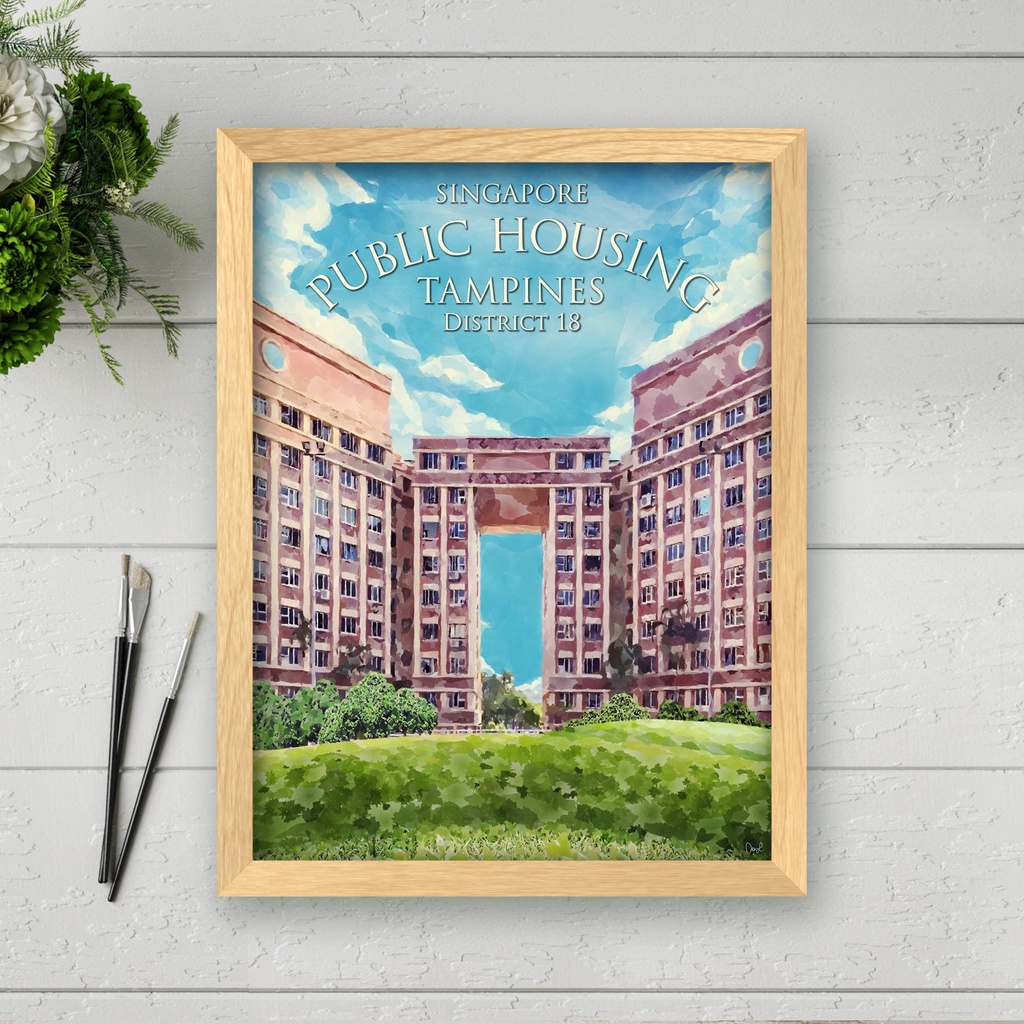 Singapore Public Housing (HDB) Tampines Version A Watercolour painting ...