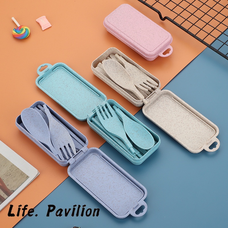 Outdoor Wheat Straw Folding Cutlery Set 4-piece Set Removable Cutlery ... Outdoor Wheat Straw Folding Cutlery Set 4-piece Set Removable Cutlery ...