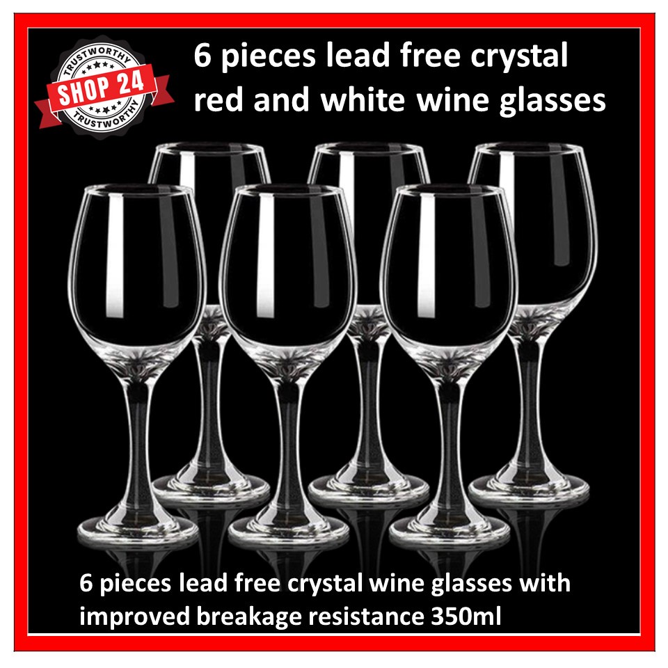 SHOP24 high grade 6 pieces lead free crystal red and white wine glasses ...
