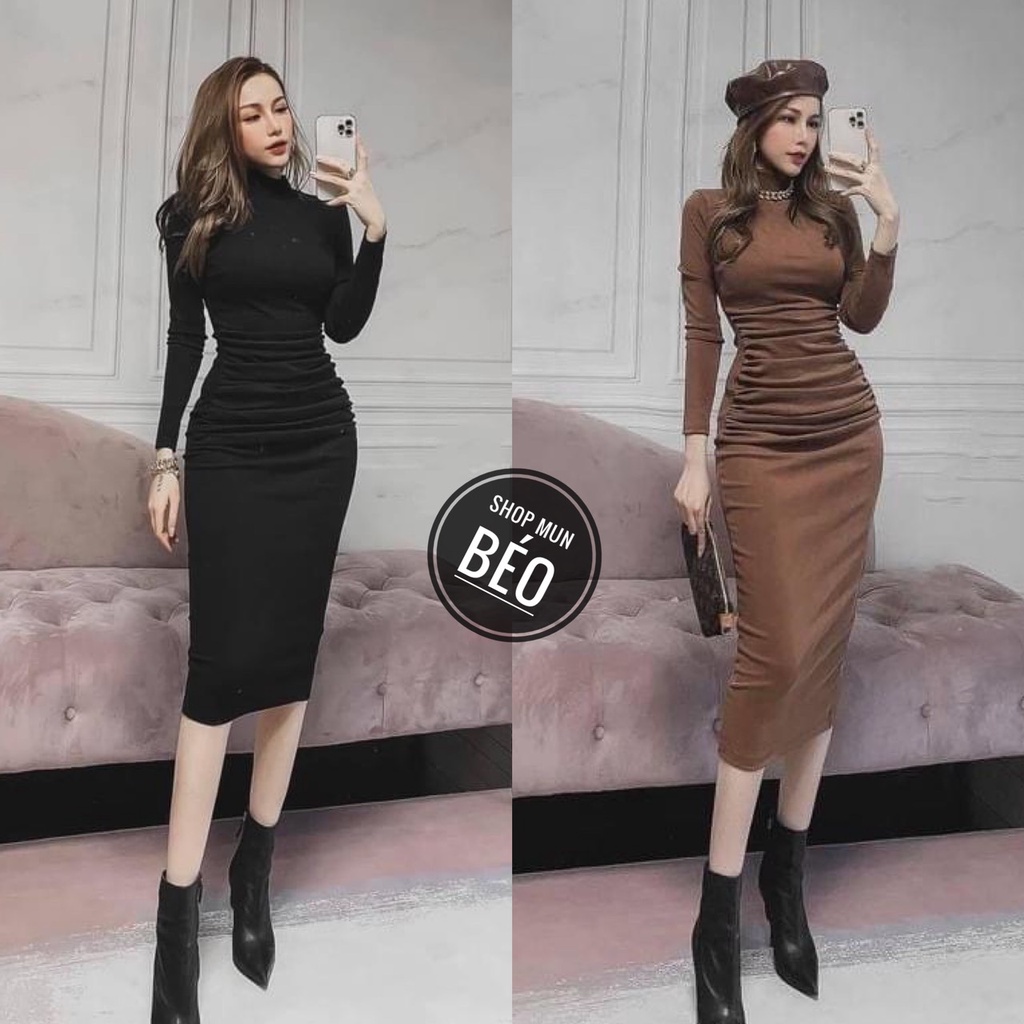 [NEW Model] Long Bodycon Dress with Turtleneck and Ribbed Waist ...