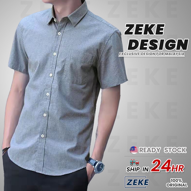 ZEKE Men Oxford Cotton Short Sleeve Plain Color Shirt Loose Casual ...