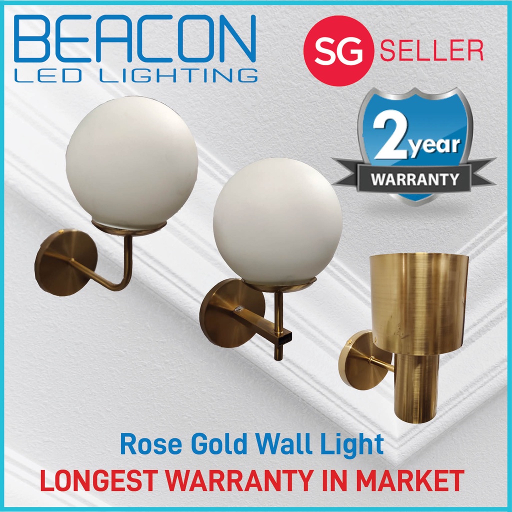BEACON LED Gold Wall Light - Glass / Metal Bedside Light - FREE 4W G45 ...