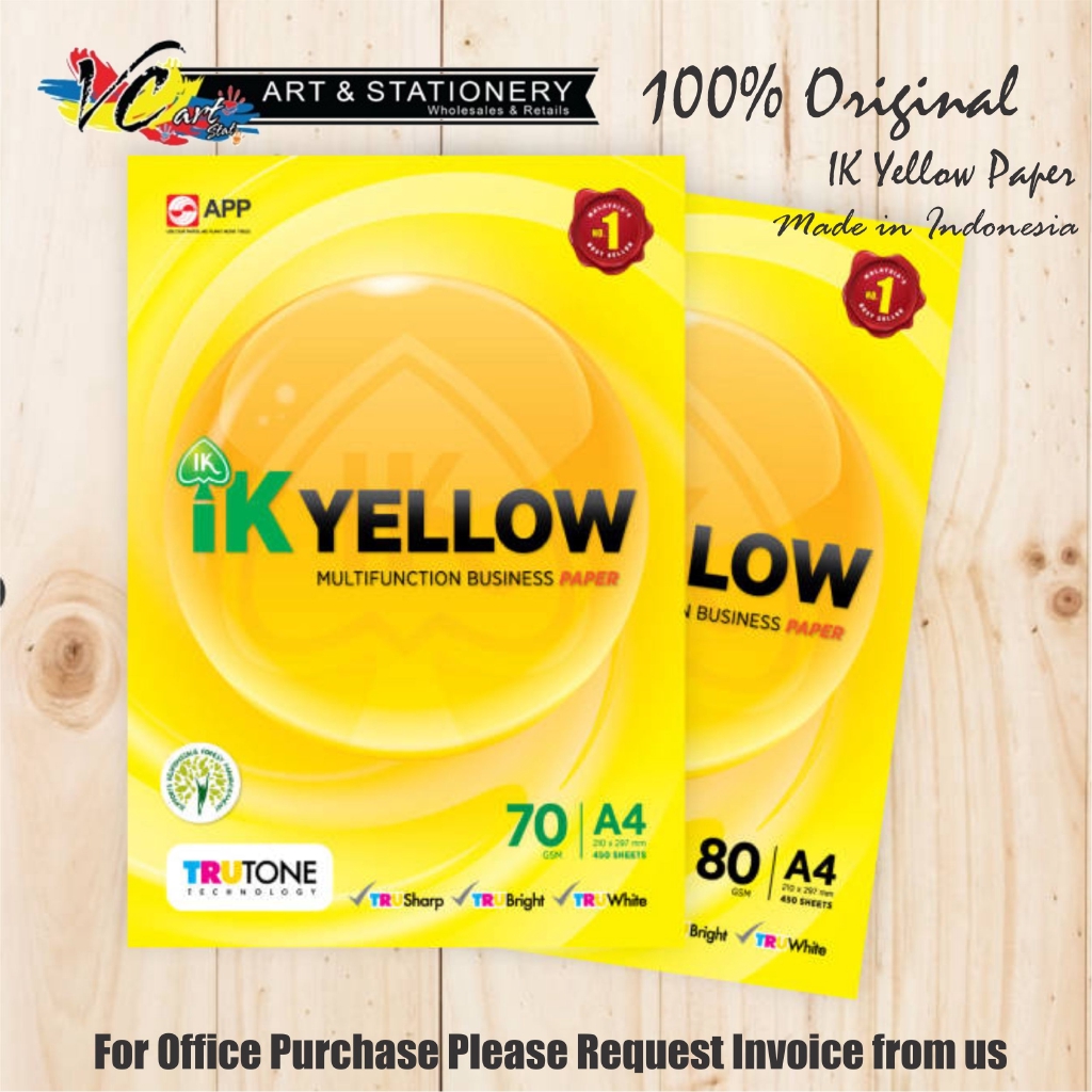 IK Yellow Paper A4 Size 70 / 80 gsm - 450/ 500 Sheets (Per Ream) BKM ...