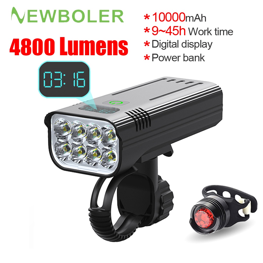 NEWBOLER Bike Light 10000mAh USB Rechargeable 4800 Lumens Waterproof ...