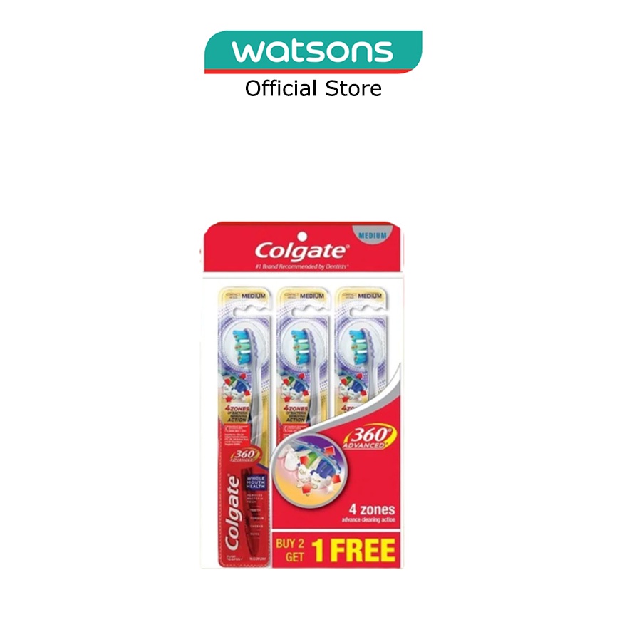 COLGATE Colgate 360 Advanced Medium Toothbrush Value Pack 3 Pieces ...