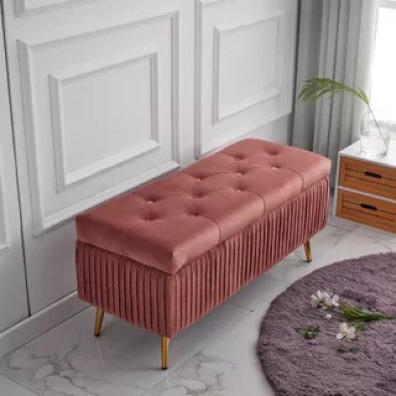 blush pink Dutch Velvet Storage Bench | Shopee Singapore