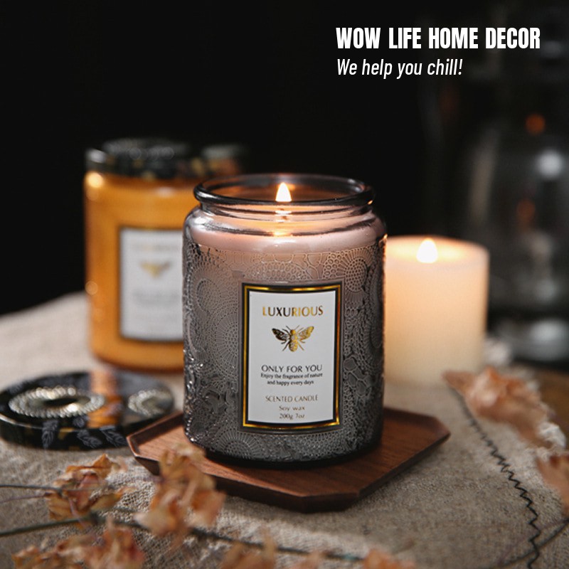 200g 40-50H burn time Scented Candles, High end glass carved jar, Soy ...
