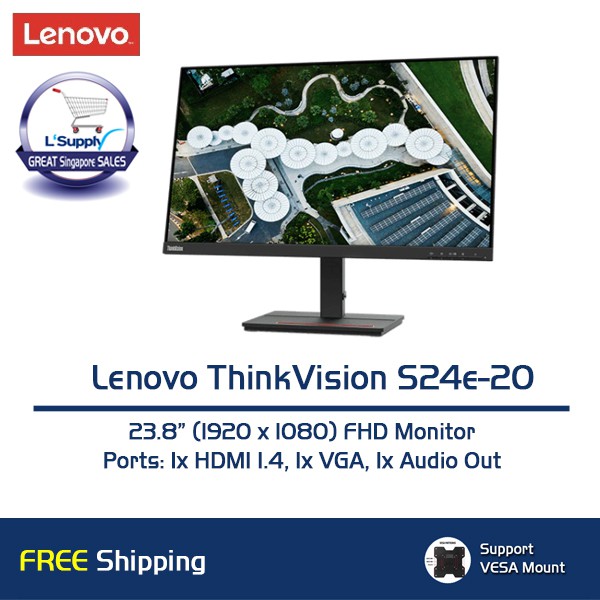 Lenovo ThinkVision S24e-20 (23.8" FHD Monitor) | Shopee Singapore