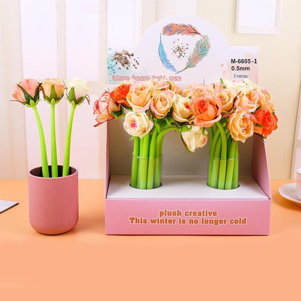 New Rose Flower Pen Creative Silicone Rose Flower Gel Pen for School ...