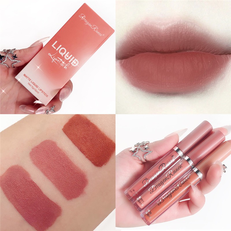 3Pcs Sexy Liquid Lipstick Set Matte Velvet Lip Gloss Milk Tea Bean ...