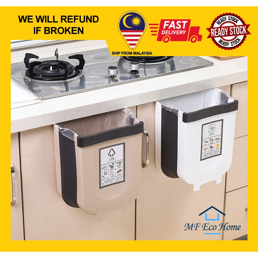 Fold-able Garbage Trash Bin Wall Mounted Cabinet Door Hanging Kitchen ...