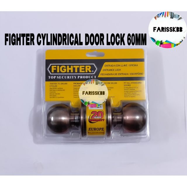 FIGHTER CYLINDRICAL HEAVY DUTY BRASS DOOR LOCK KNOBS TOMBOL PINTU 60MM ...