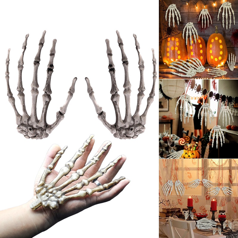 1Pair Halloween Realistic Skeleton Hands Adult Life Size Human Hand ...