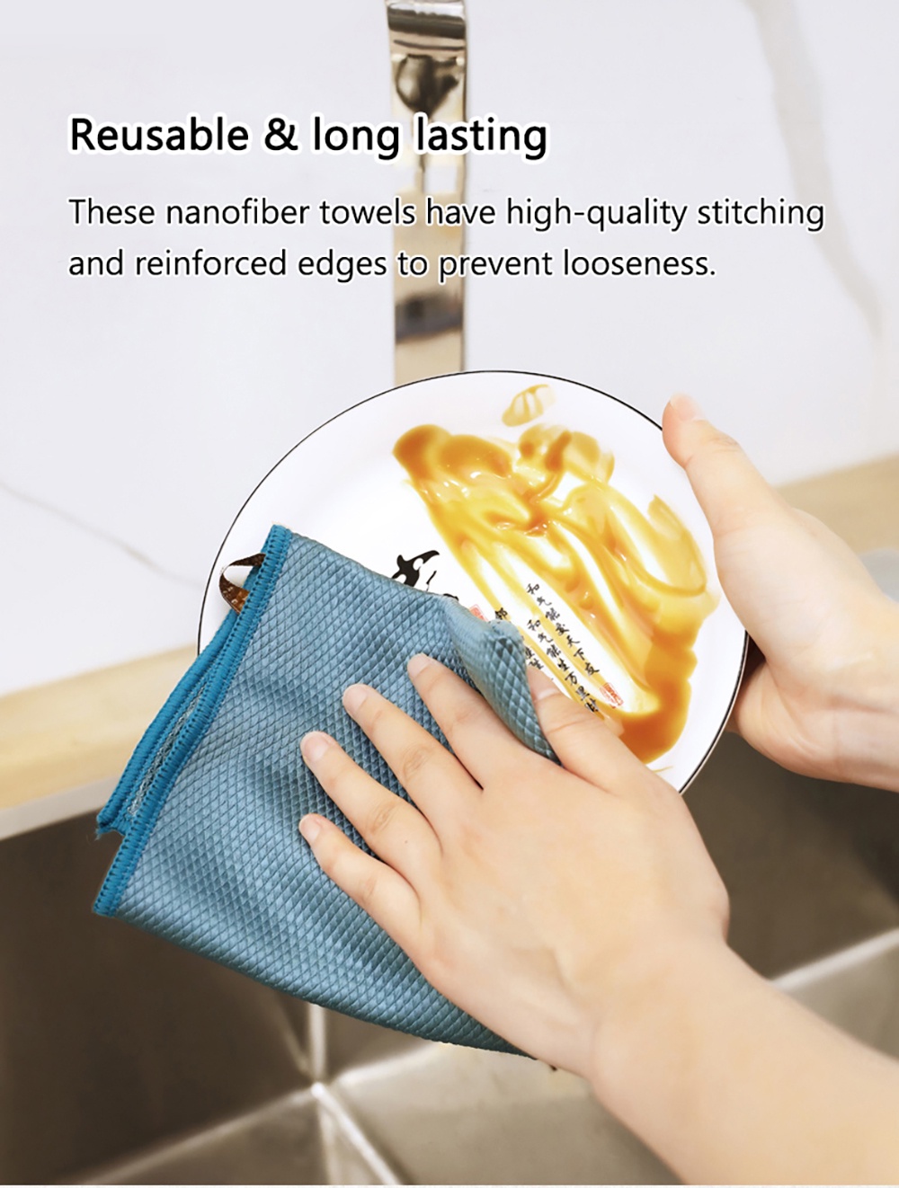 [8pcs]Thickened Nanofiber Cleaning Cloth Lint-Free Wave Pattern Fish ...