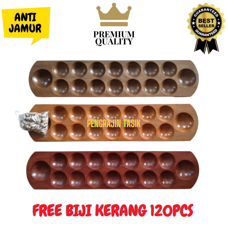 Wooden Congklak + 120 Shiny Congkak Dakon Shells with Wood Grain Motif ...