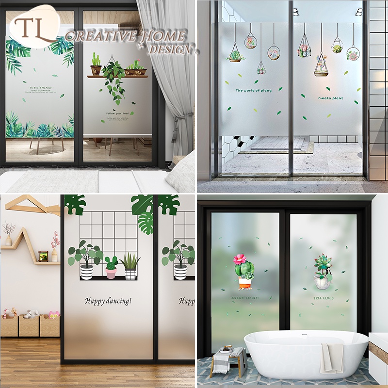 Nordic Style Green Plant Frosted Sticker Window Electrostatic Glass ...