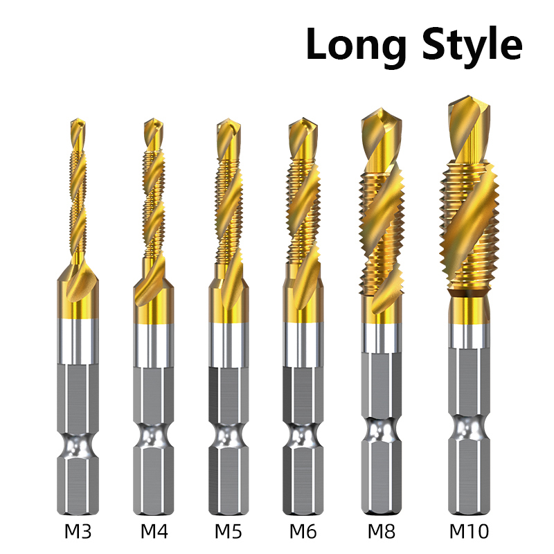 Hex Shank Titanium Plated HSS Screw Thread Metric Tap Drill Bits Screw ...