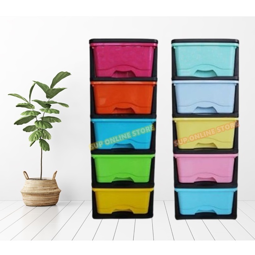 5 Tier Colourful Plastic Drawer Cabinet / Plastic Drawer Storage ...