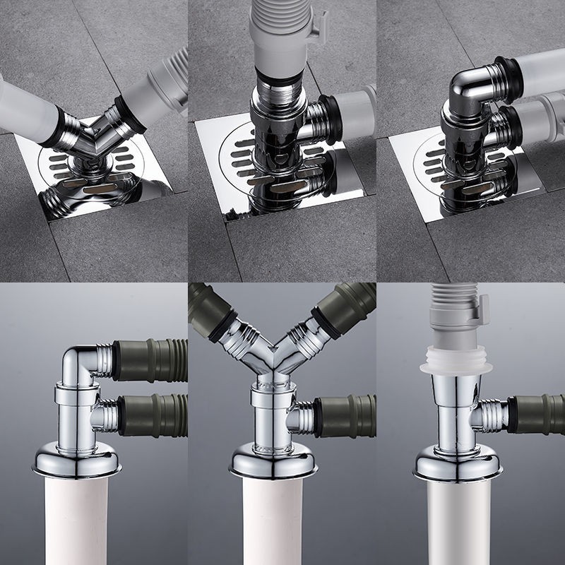 Double washing machine basin drain three-way floor joint two-in-one ...